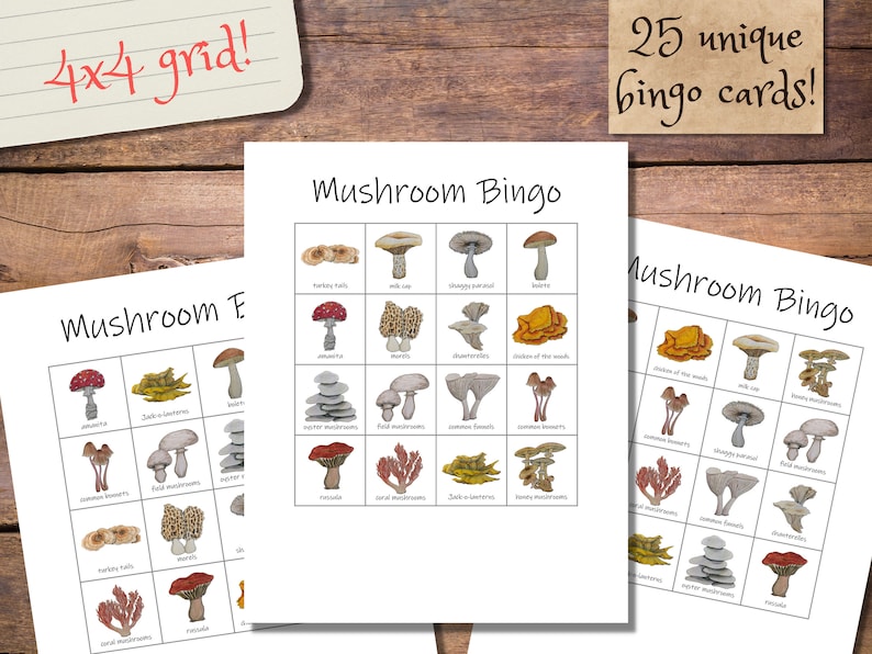 Mushroom Bingo Set: 25 Watercolor Bingo Cards (printable PDF) - Etsy