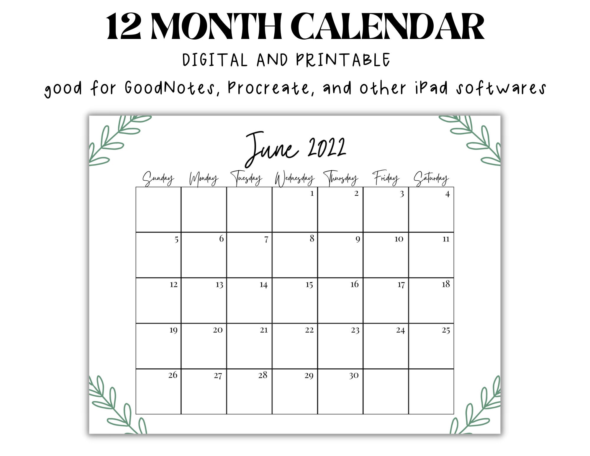 Printable Monthly Calendar June 2022