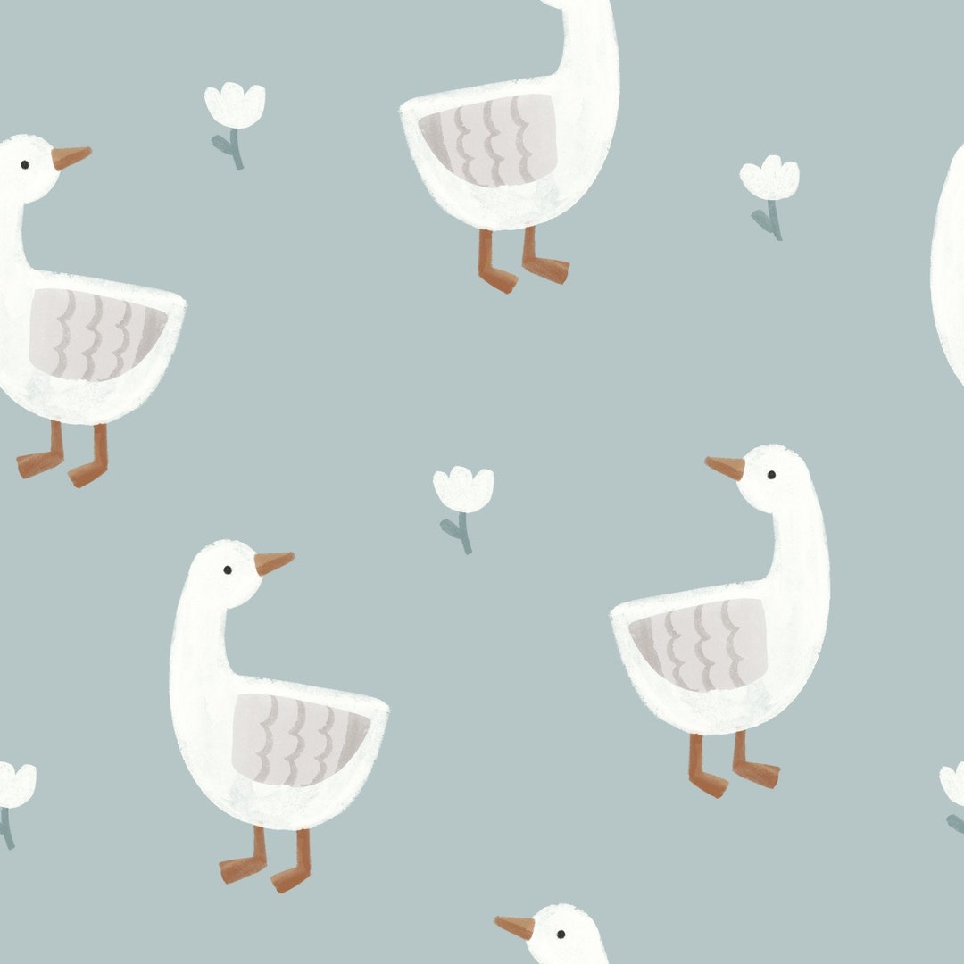 CUTE GEESE Fabric Blue Fabric GEESE Muslin Fabric Double Gauze Geese ...