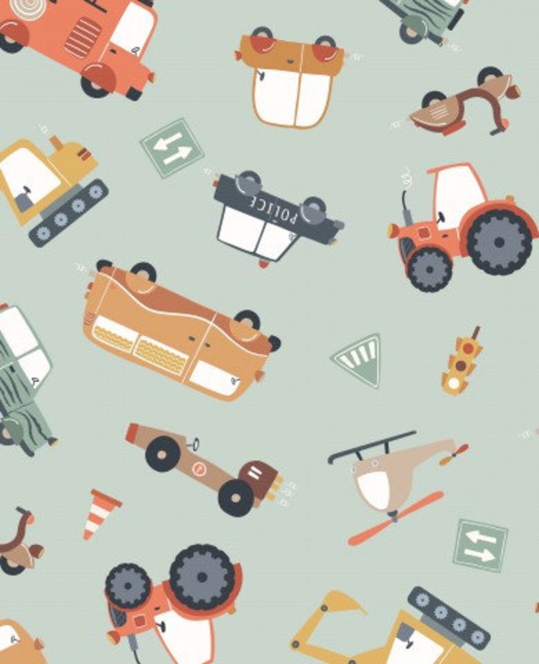 TOSSED CARS Fabric Boy Fabric Neutral Cars Fabric Vehicles Cotton Rib ...
