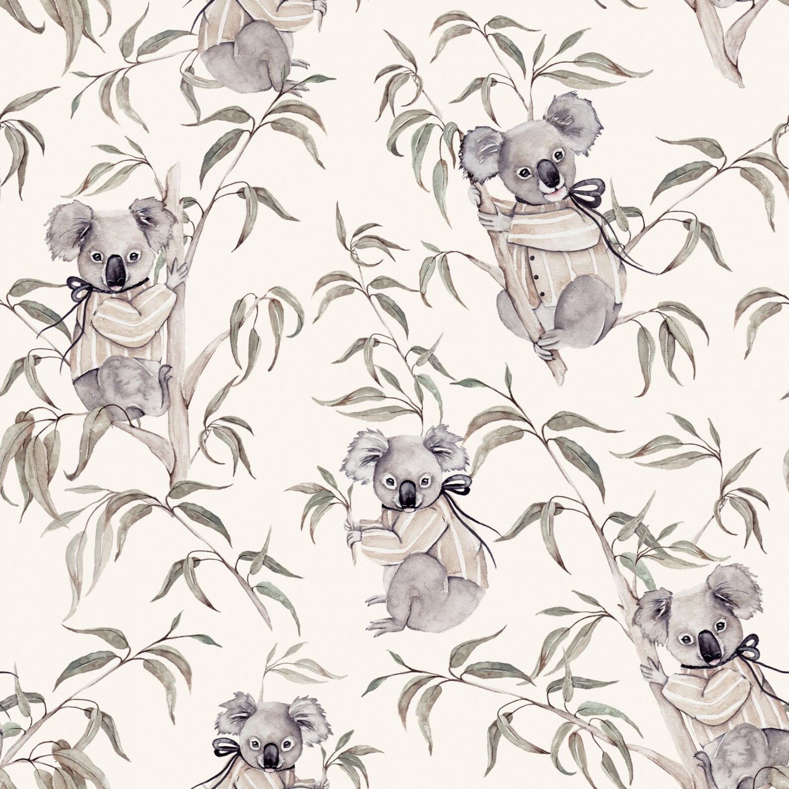 CREAM KOALA Cotton Fabric Koala Bears and Eucalyptus Modern Nursery ...