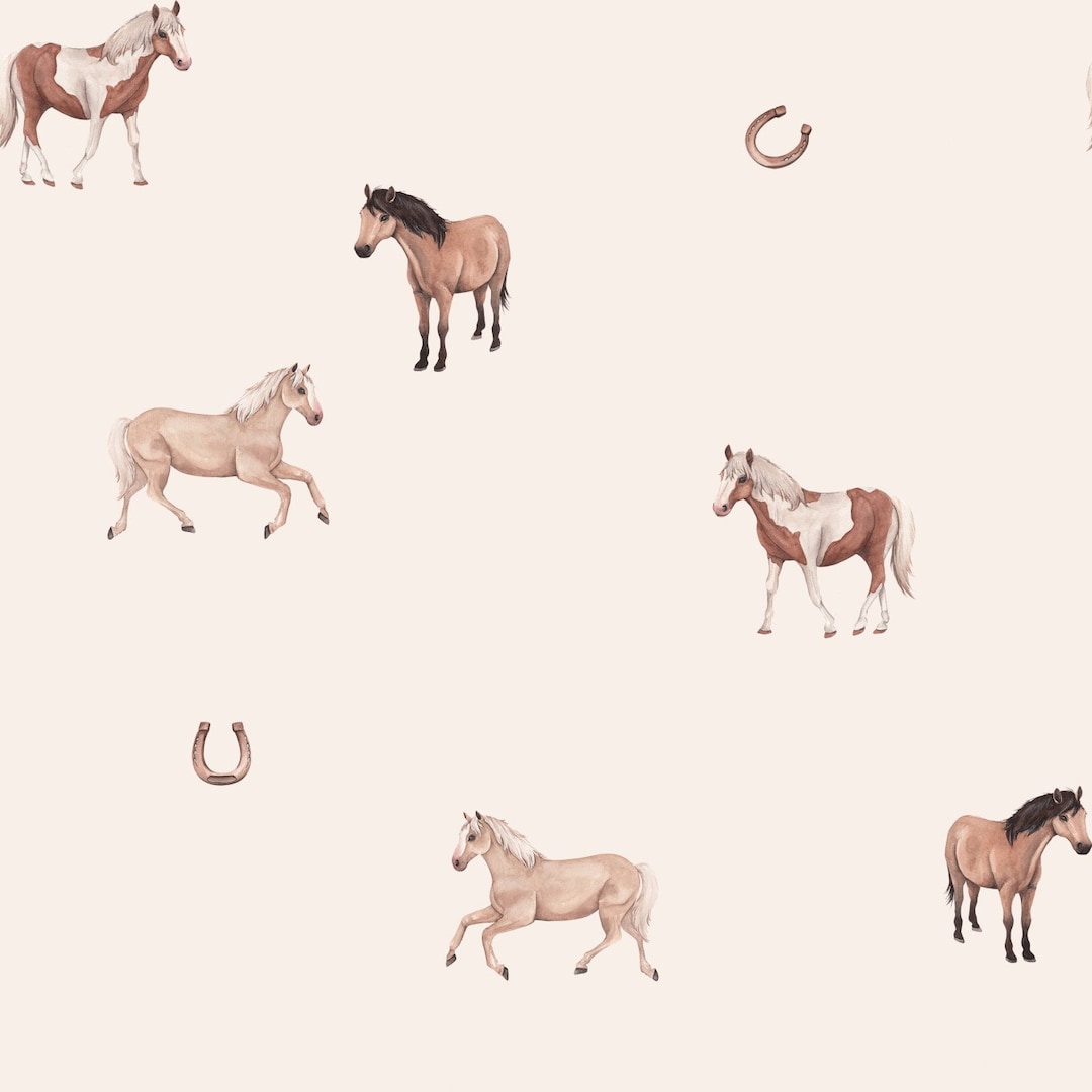 HORSES CREAM Fabric Horse Beige Fabric by the Yard Wild Horse Pattern ...