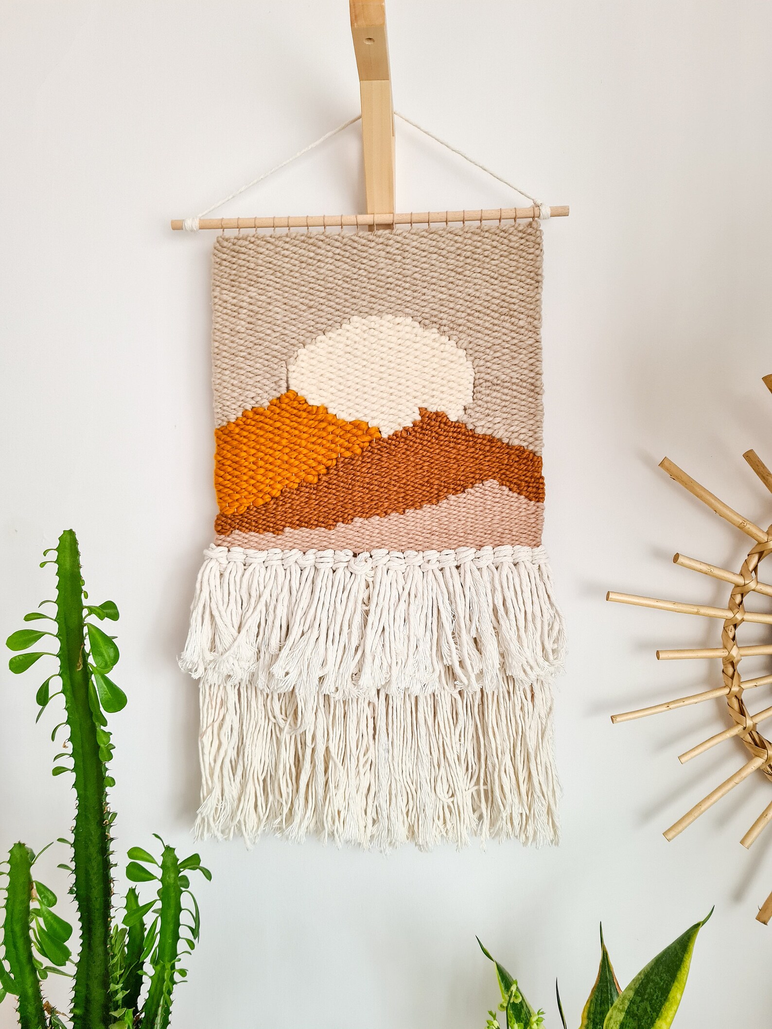Mountains Weaving Sunrise Over the Mountains Macrame Art Boho Mountains ...