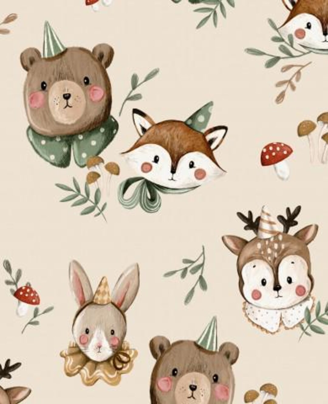Forest Animals Fabric Whimsy Fabric Birthday Animals Fabric Rib Knit ...