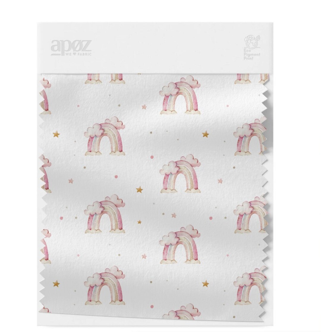 PASTEL PINK RAINBOWS Fabric Sky Clouds Fabric Baby Rainbow Nursery ...