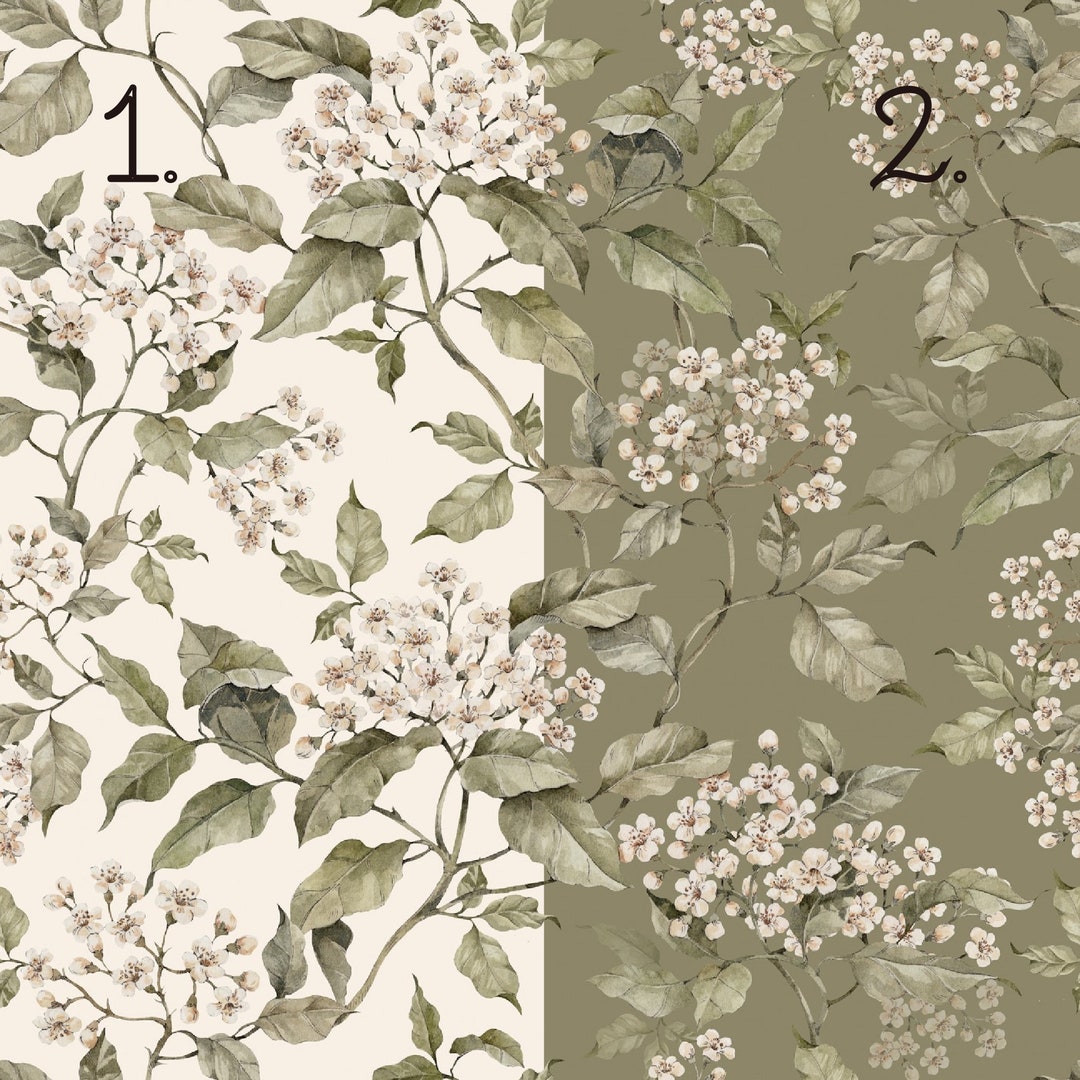 SAGE GREEN FLORAL Fabric Sage Green Flower Fabric White Flower Fabric ...