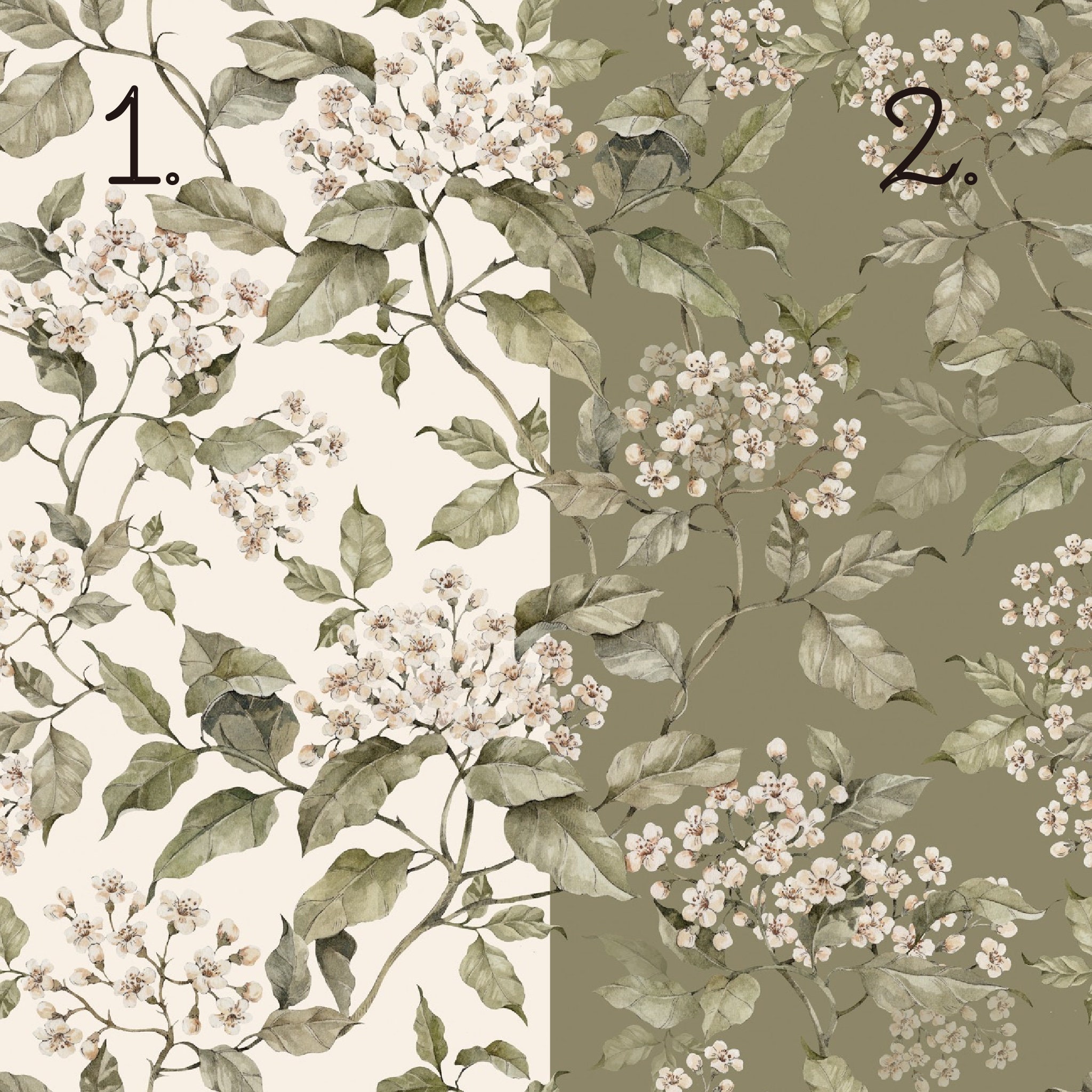 SAGE GREEN FLORAL Fabric Sage Green Flower Fabric White Flower Fabric ...