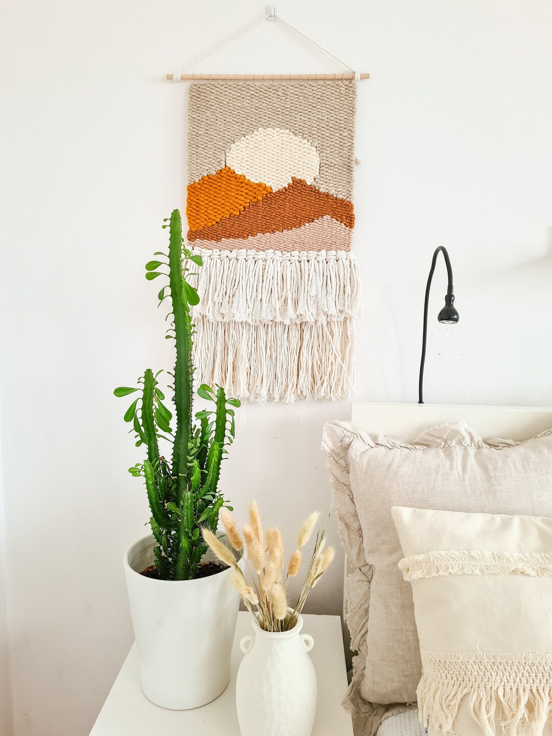 Mountains Weaving Sunrise Over the Mountains Macrame Art Boho Mountains ...