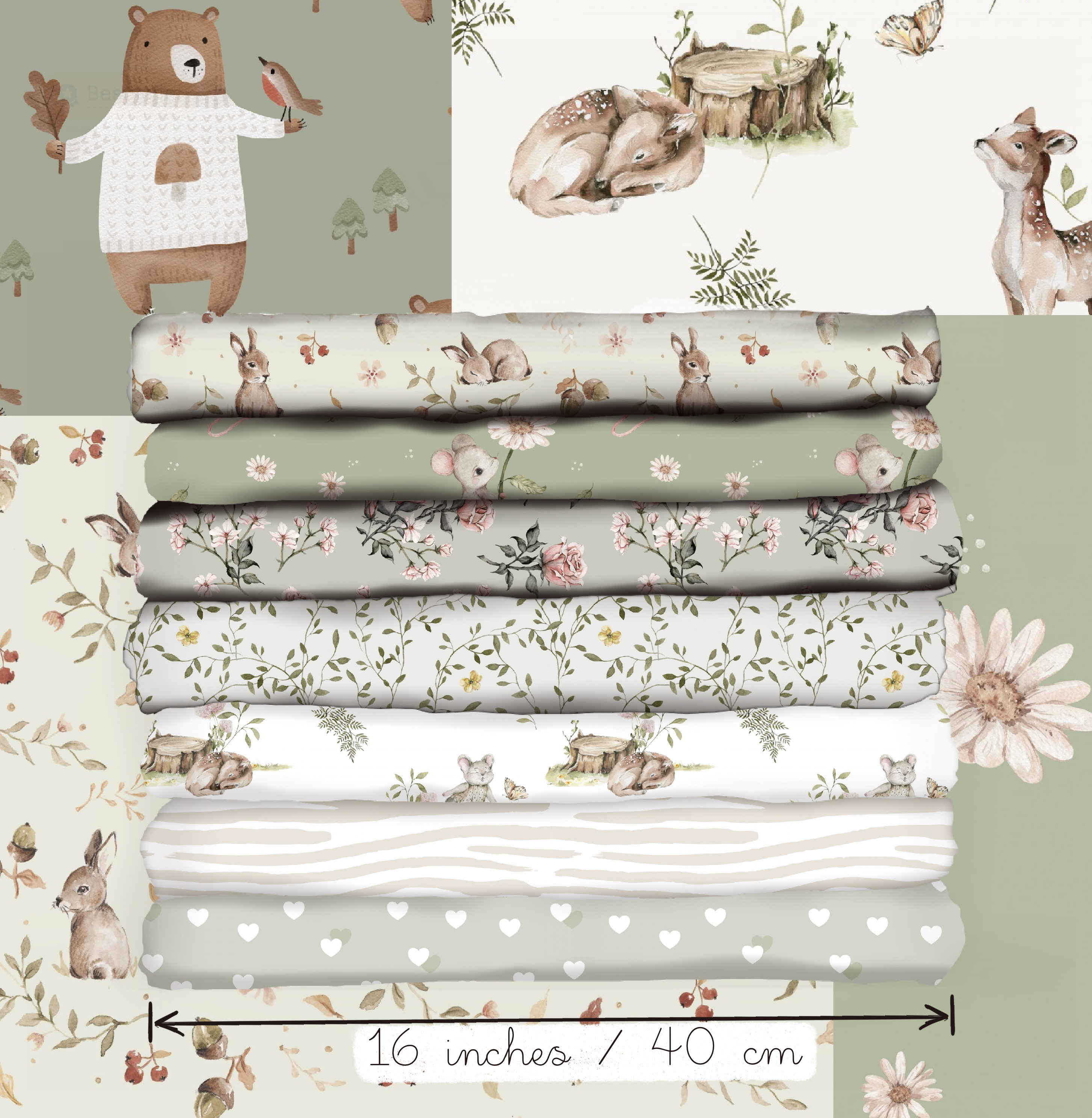Sage Green Fabric Bundle Fat Quarters Fabric by the Half Yard Woodland ...