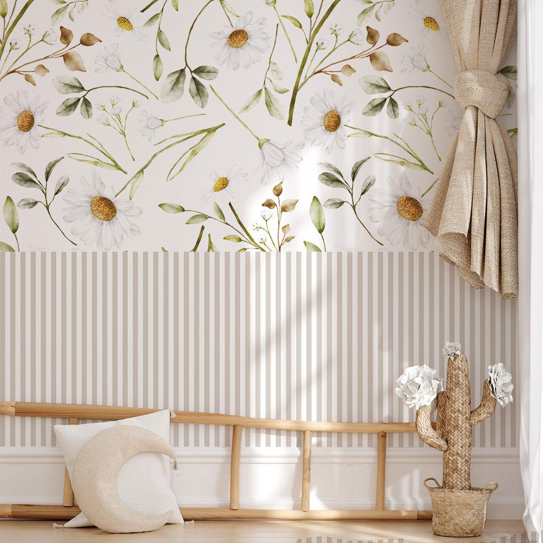 FLORAL Wainscoting Wallpaper Flowers Chamomile Wallpaper Wildflower ...