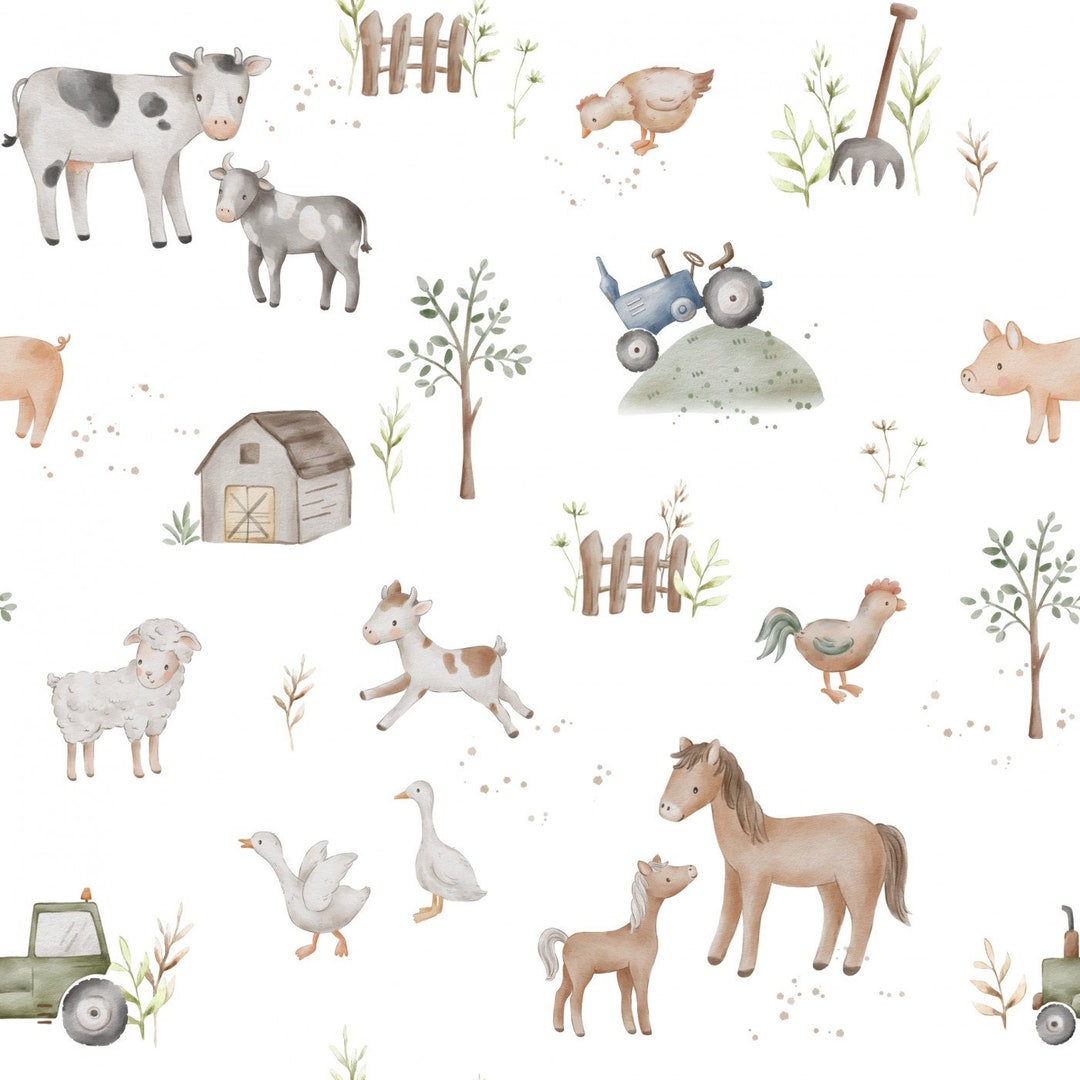 On the FARM Fabric Farm Animal Fabric Farmlife Fabric Grom Half a Yard ...