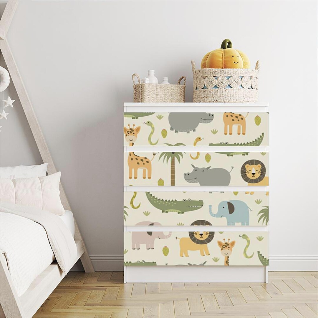 IKEA Malm African Animals Decals Dresser Safari Sticker Malm Furniture ...