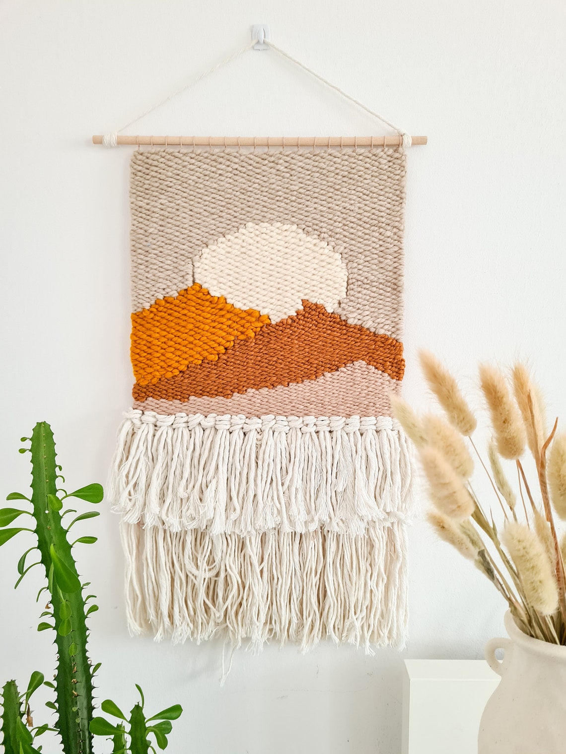 Mountains Weaving Sunrise Over the Mountains Macrame Art Boho Mountains ...