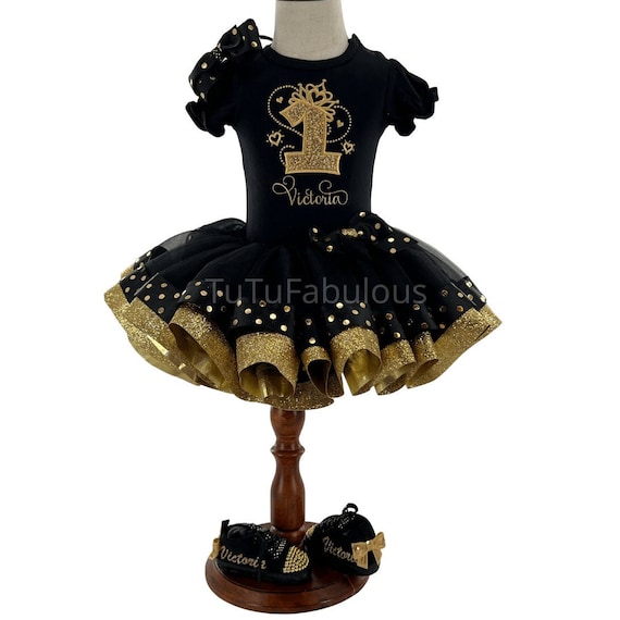 Black and Gold Princess Birthday Ribbon Trimmed Tutu Outfit | Etsy