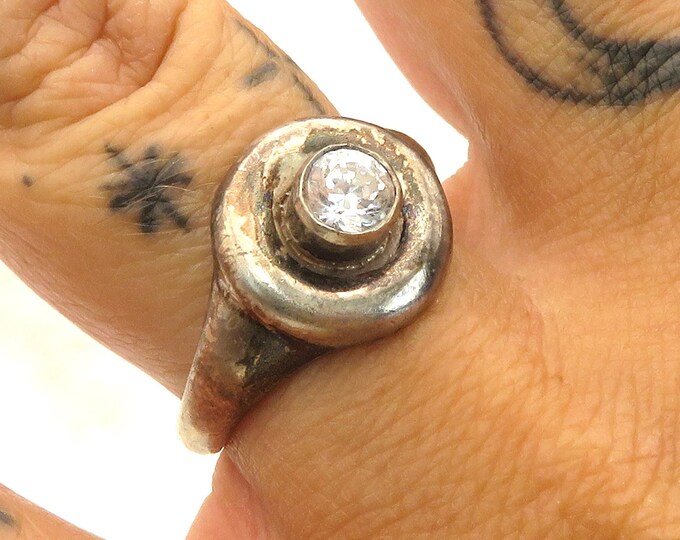 Sterling Silver Ring Beige Stone Size 5.25 Abstract Space Age Vtg Stamp ...
