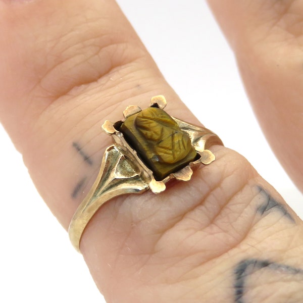 Mens Vintage Carved Tiger Eye Ring - Etsy