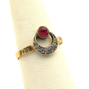 Victorian 14k Multi Colored Gold Rose Cut Diamond Cabochon Ruby Moon Ring - Etsy