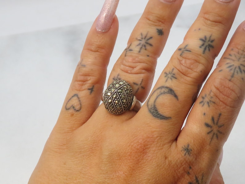 Vintage Sterling Silver Marcasite Dome Ring - Etsy