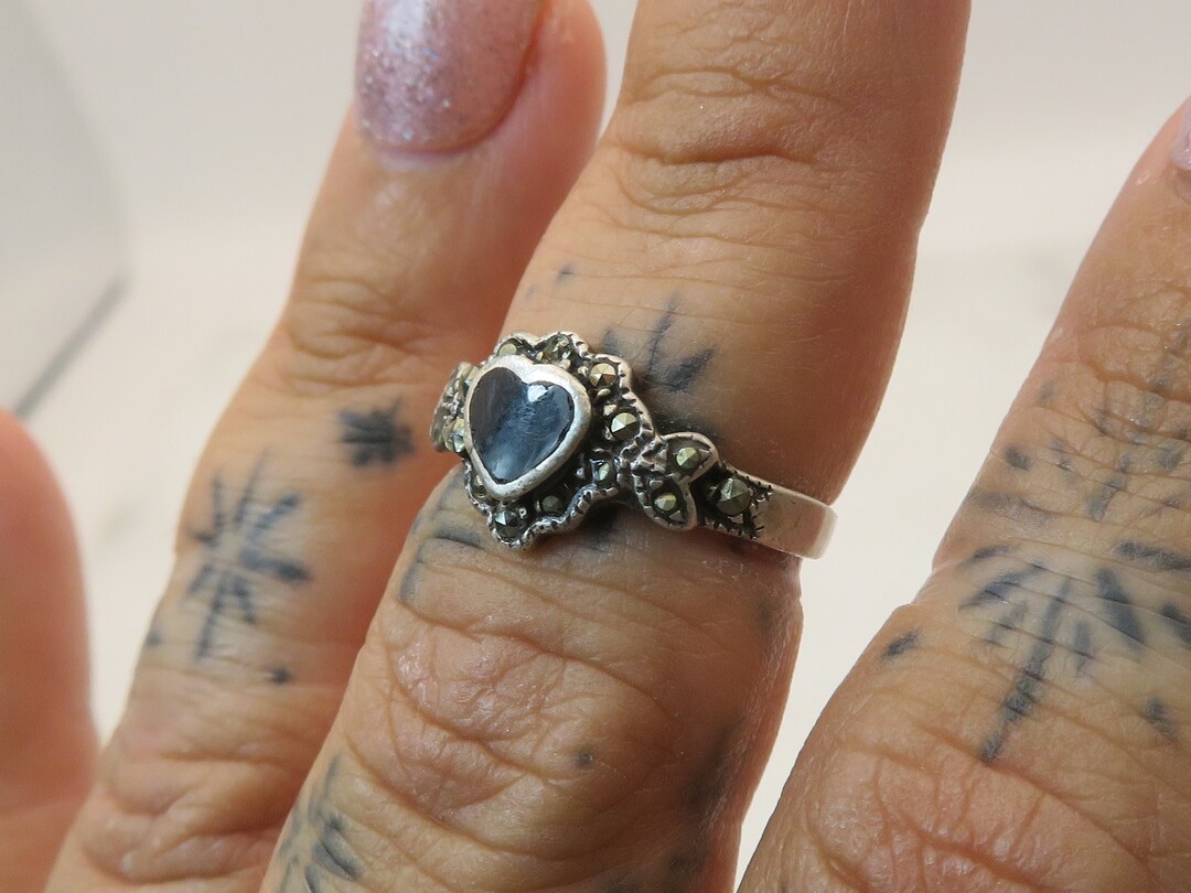 Vintage Sterling Silver Marcasite Heart Ring - Etsy