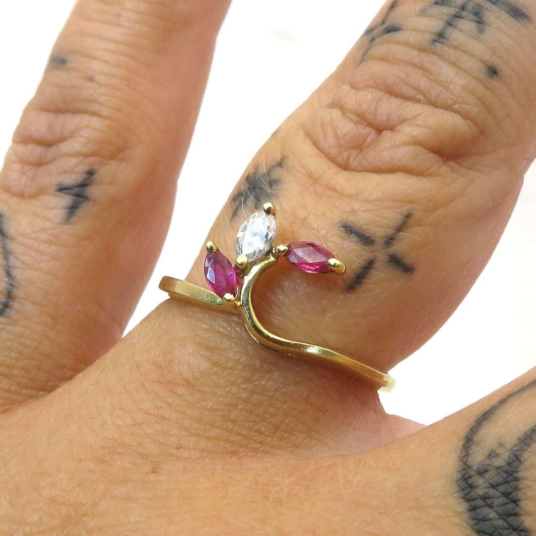 Vintage 14k Gold Marquise Cut Ruby and Diamond Ring - Etsy