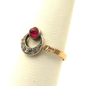 Victorian 14k Multi Colored Gold Rose Cut Diamond Cabochon Ruby Moon Ring - Etsy