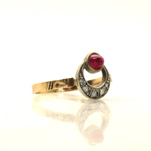 Victorian 14k Multi Colored Gold Rose Cut Diamond Cabochon Ruby Moon Ring - Etsy
