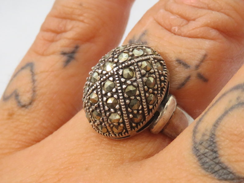 Vintage Sterling Silver Marcasite Dome Ring - Etsy