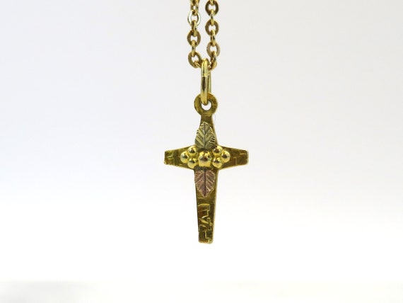 Vintage Landstroms Black Hills Tricolored Gold Childs Cross Necklace Etsy