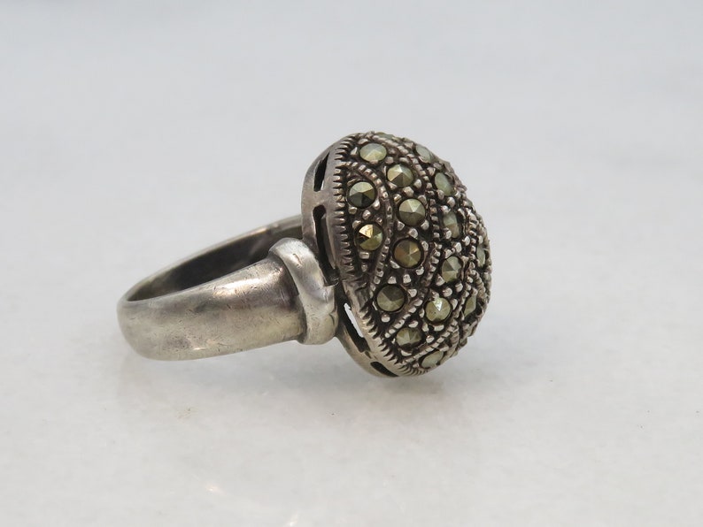 Vintage Sterling Silver Marcasite Dome Ring - Etsy