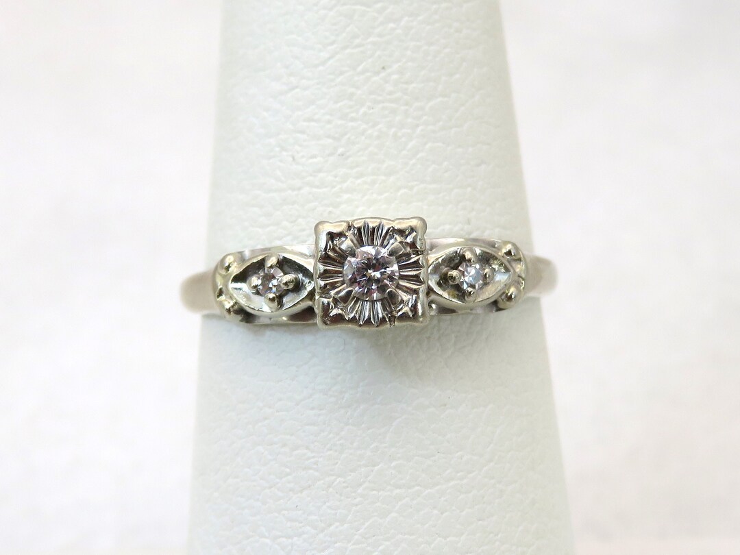 Simple Vintage 14k Gold Diamond Stackable Keepsake Engagement Ring - Etsy
