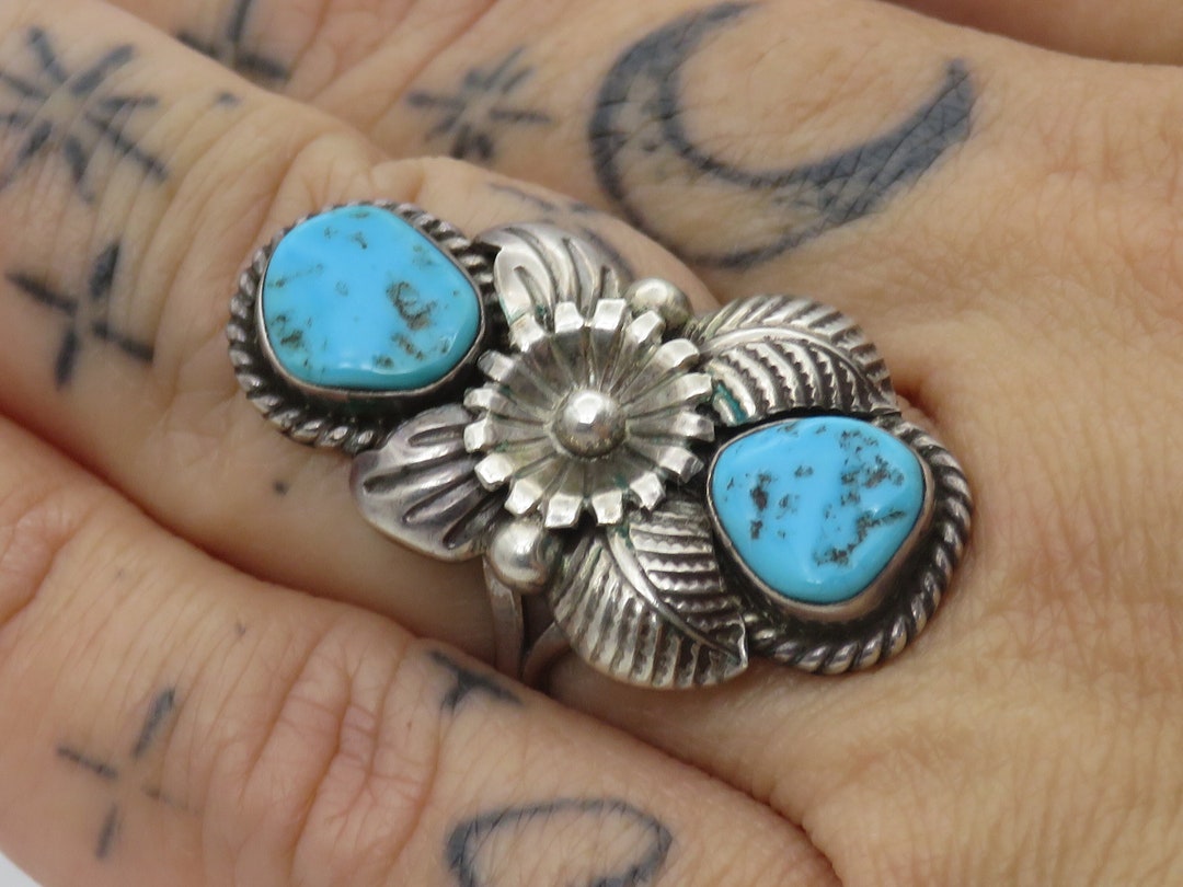 Vintage Sterling Silver Native American Navajo Turquois Ring MIKE CHEE ...