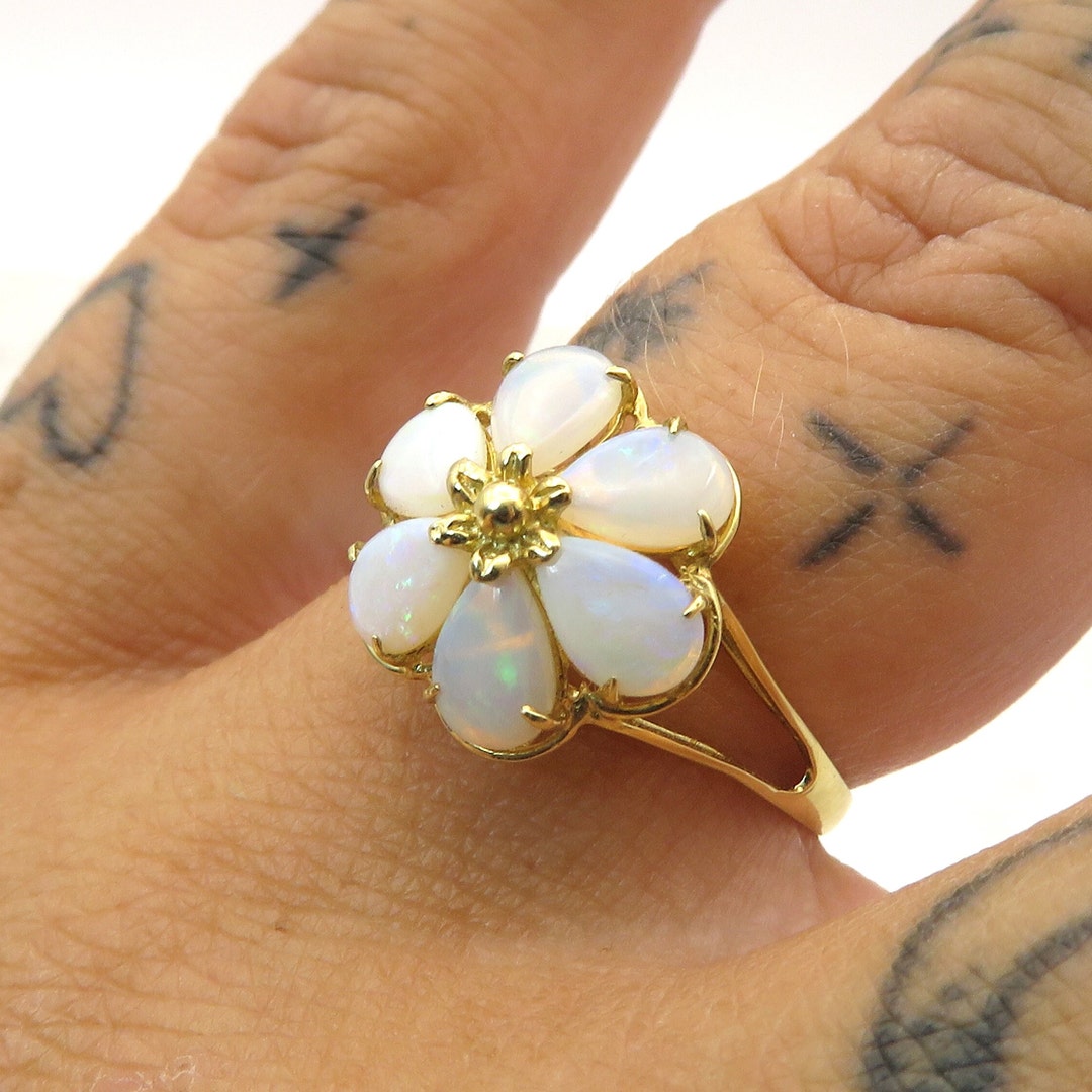 Vintage 14k Gold Opal Flower Ring - Etsy