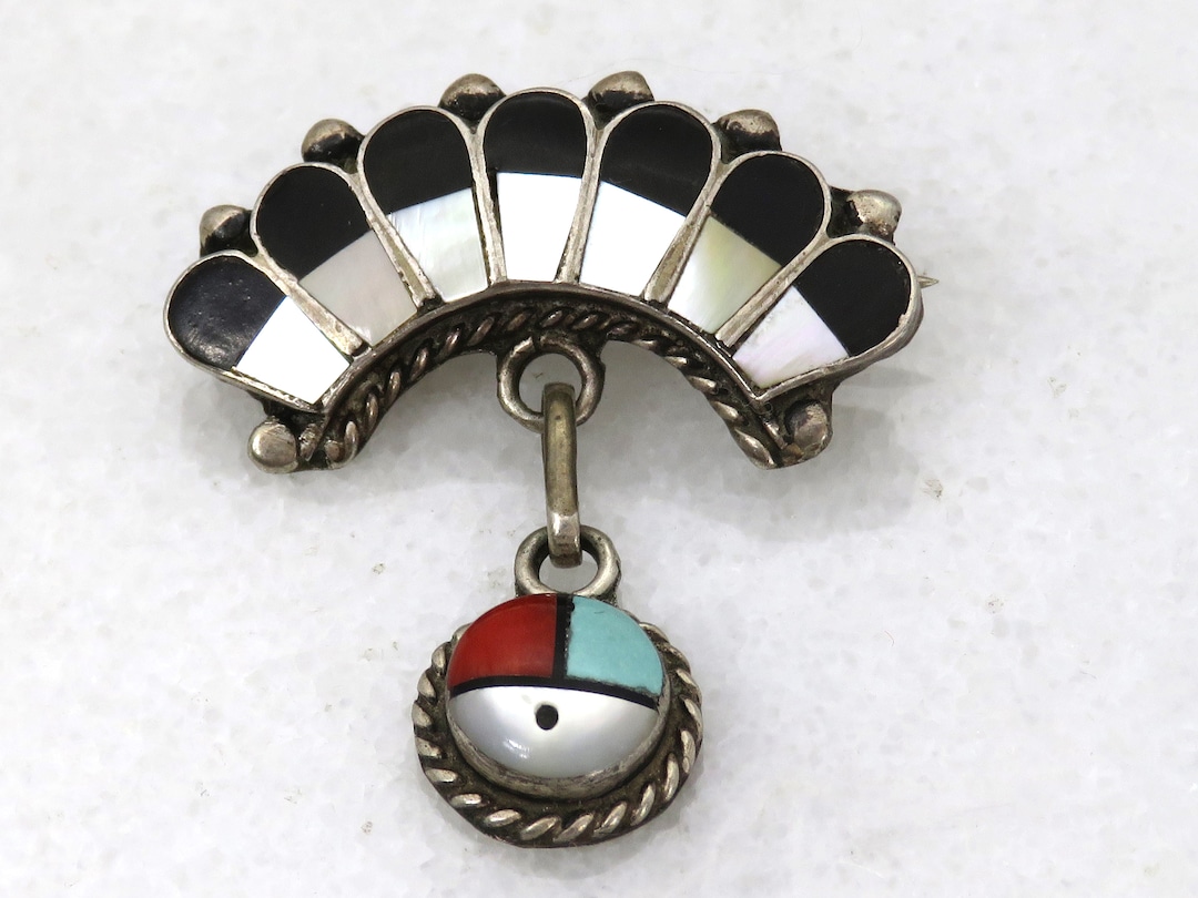 Vintage Sterling Silver Native American Inlay Zuni Sun God Brooch - Etsy