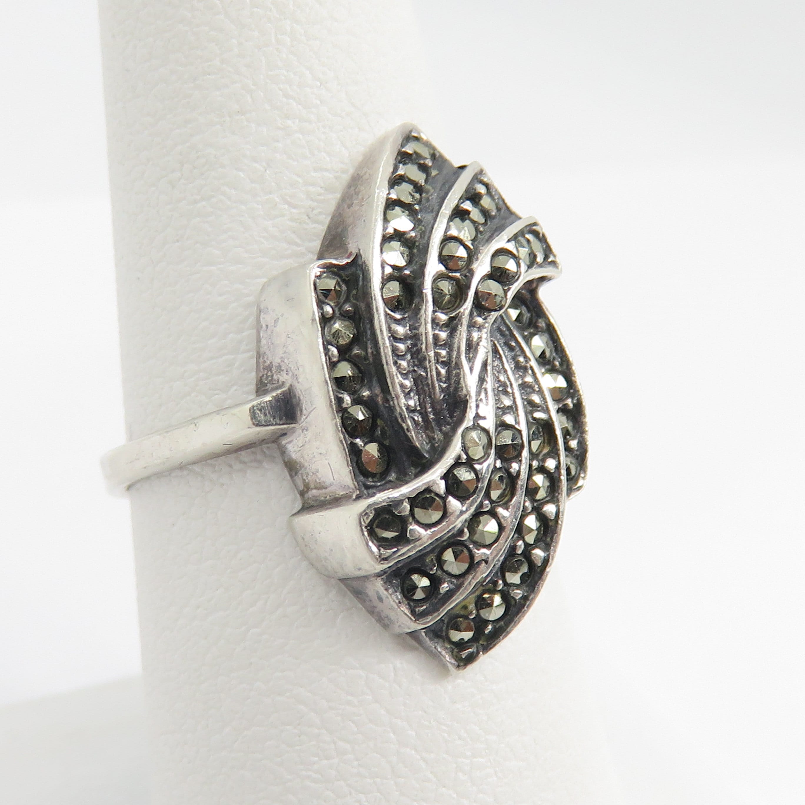 Vintage Sterling Silver Marcasite Ring - Etsy