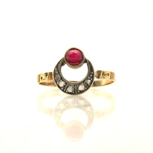 Victorian 14k Multi Colored Gold Rose Cut Diamond Cabochon Ruby Moon Ring - Etsy