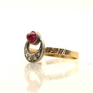 Victorian 14k Multi Colored Gold Rose Cut Diamond Cabochon Ruby Moon Ring - Etsy