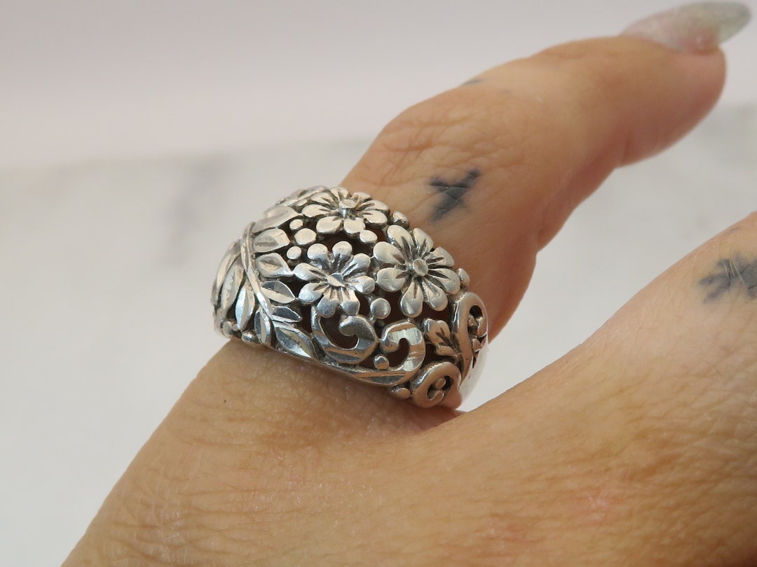 Vintage Sterling Silver Studio Dome Flower Ring - Etsy