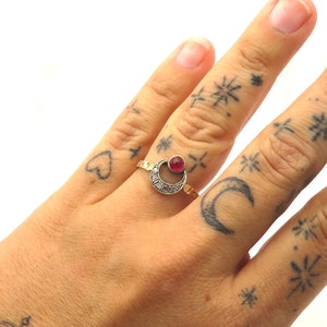 Victorian 14k Multi Colored Gold Rose Cut Diamond Cabochon Ruby Moon Ring - Etsy