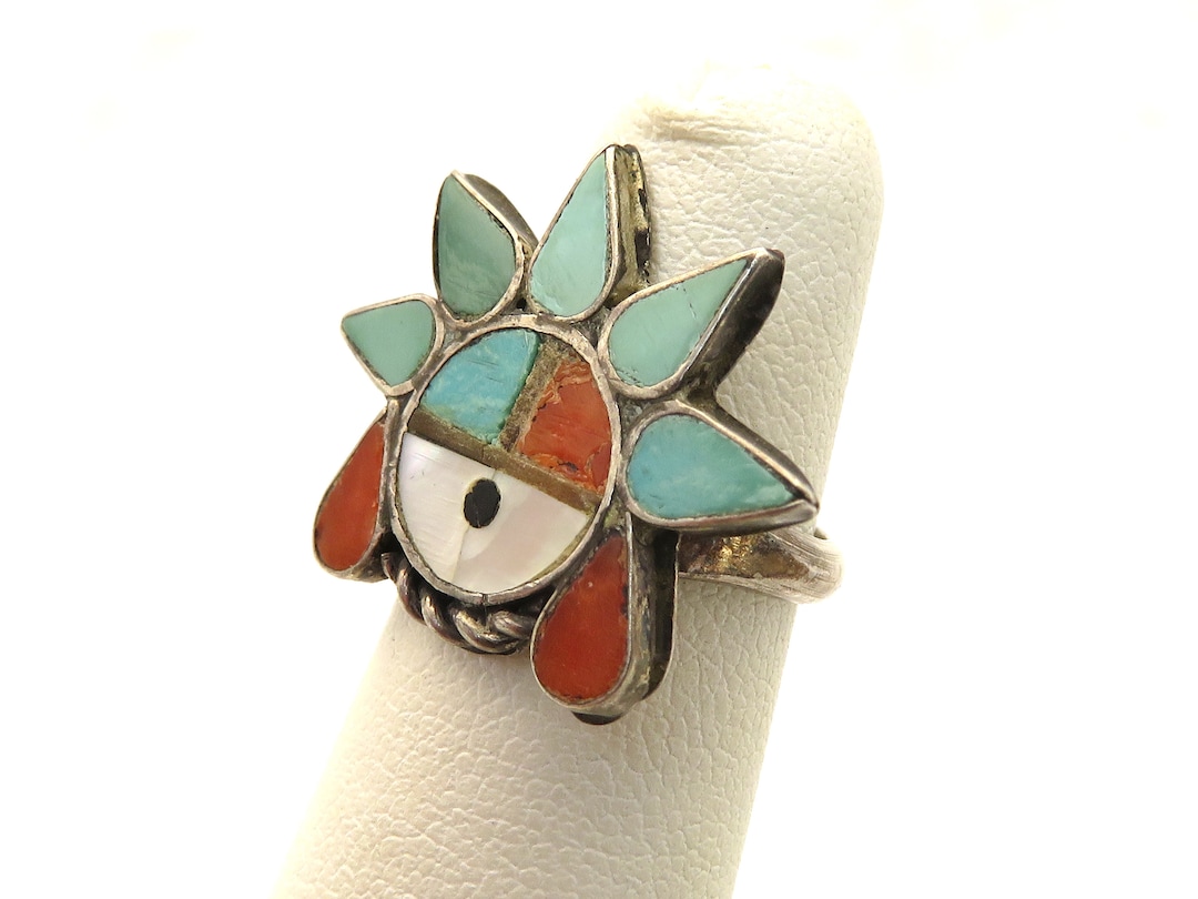 Vintage Sterling Silver Zuni Sun God Inlay Ring - Etsy