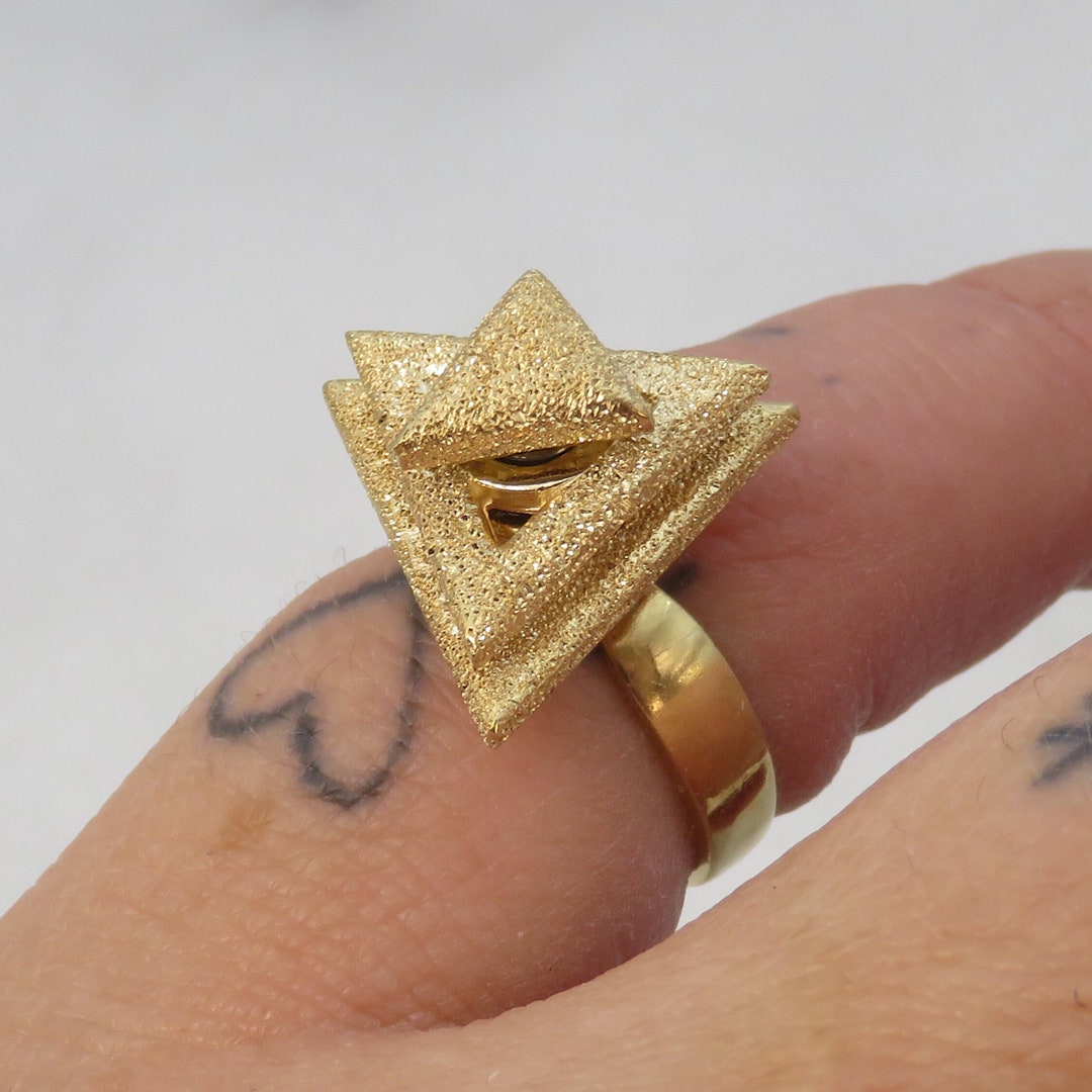 Vintage 14k Gold Triple Triangle Spinner Pinky Ring - Etsy