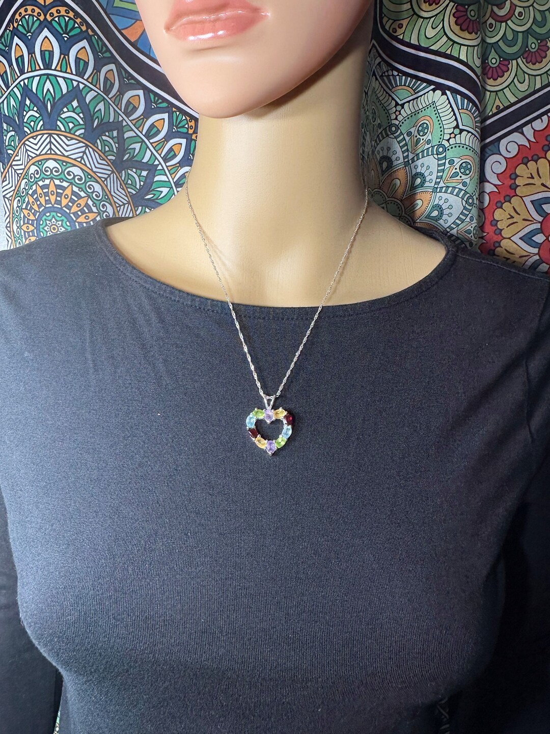 Sterling Silver Multi Gemstone Heart Pendant Necklace - Etsy