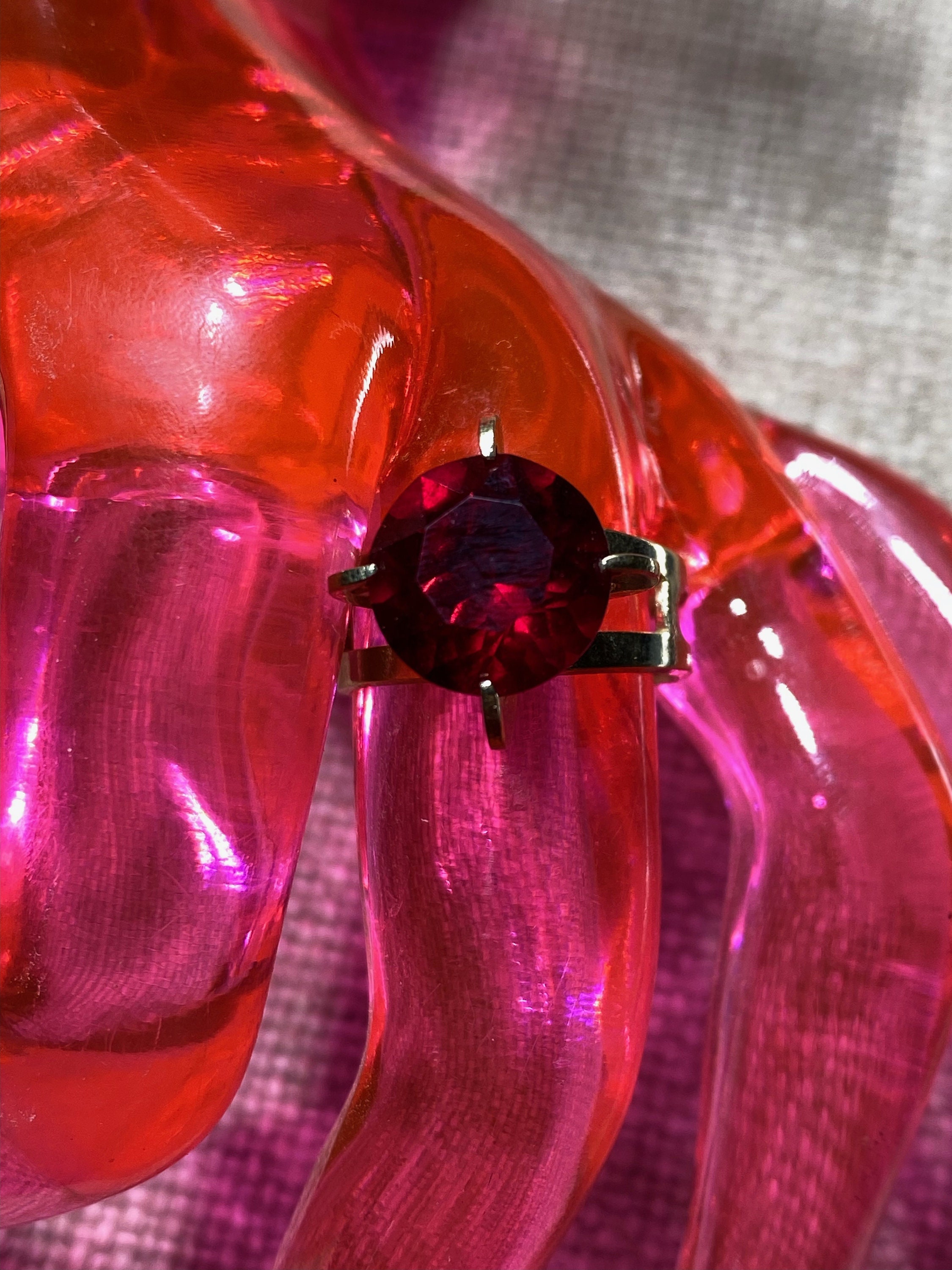 Emmons Gold Tone Red Crystal Solitaire Adjustable Ring - Etsy