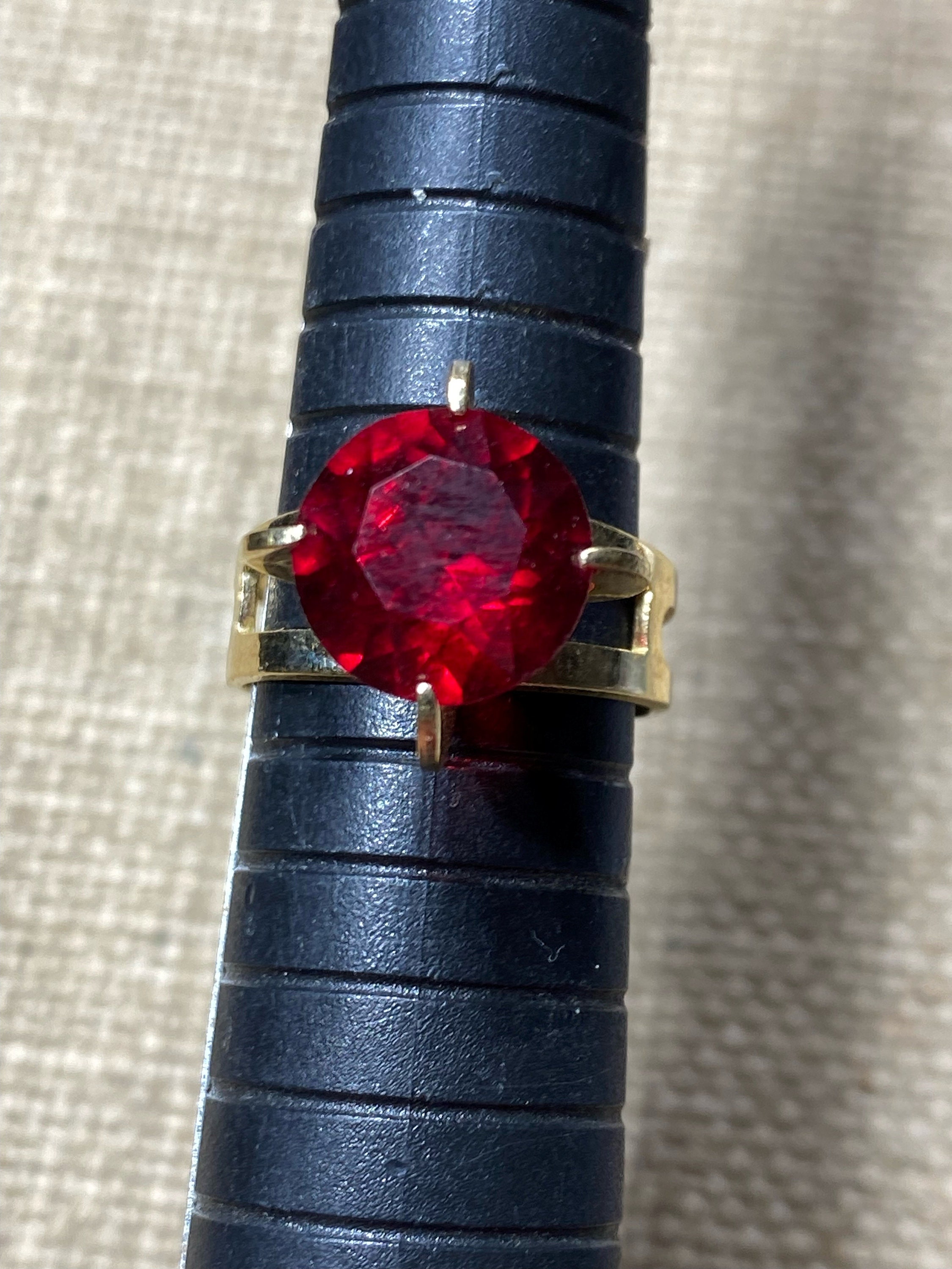 Emmons Gold Tone Red Crystal Solitaire Adjustable Ring - Etsy