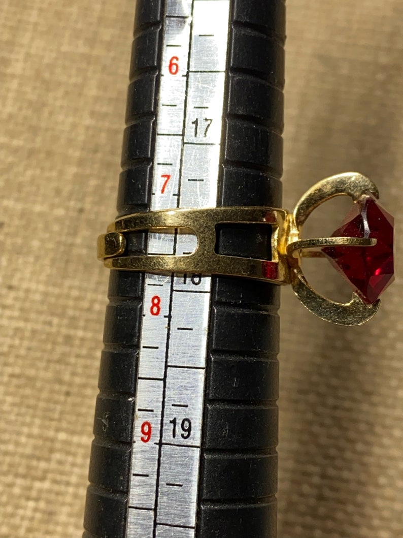 Emmons Gold Tone Red Crystal Solitaire Adjustable Ring - Etsy