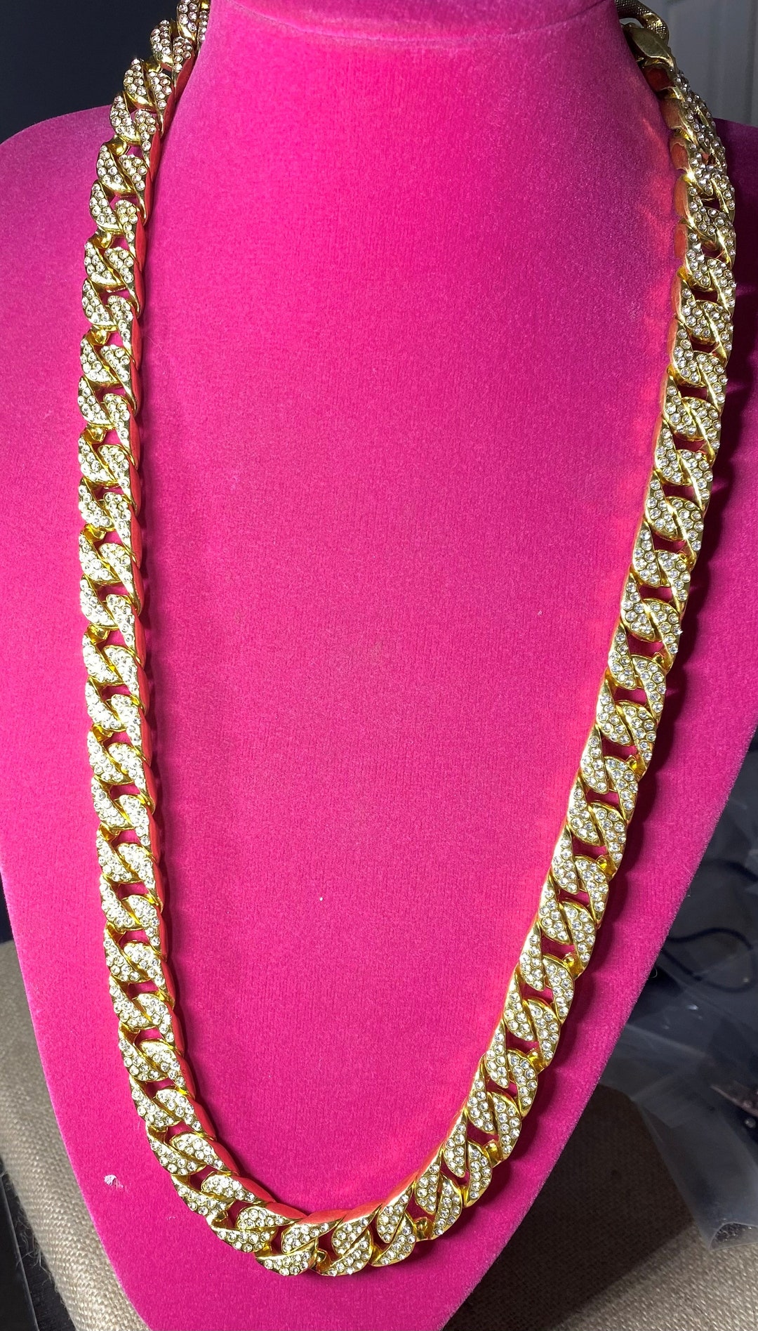 Gold Tone Rhinestone Cuban Link Chain - Etsy
