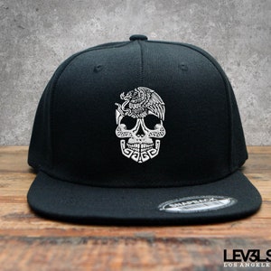 Aztec Skull Embroidered Snapback Baseball Cap | Calaca Mexicana ...