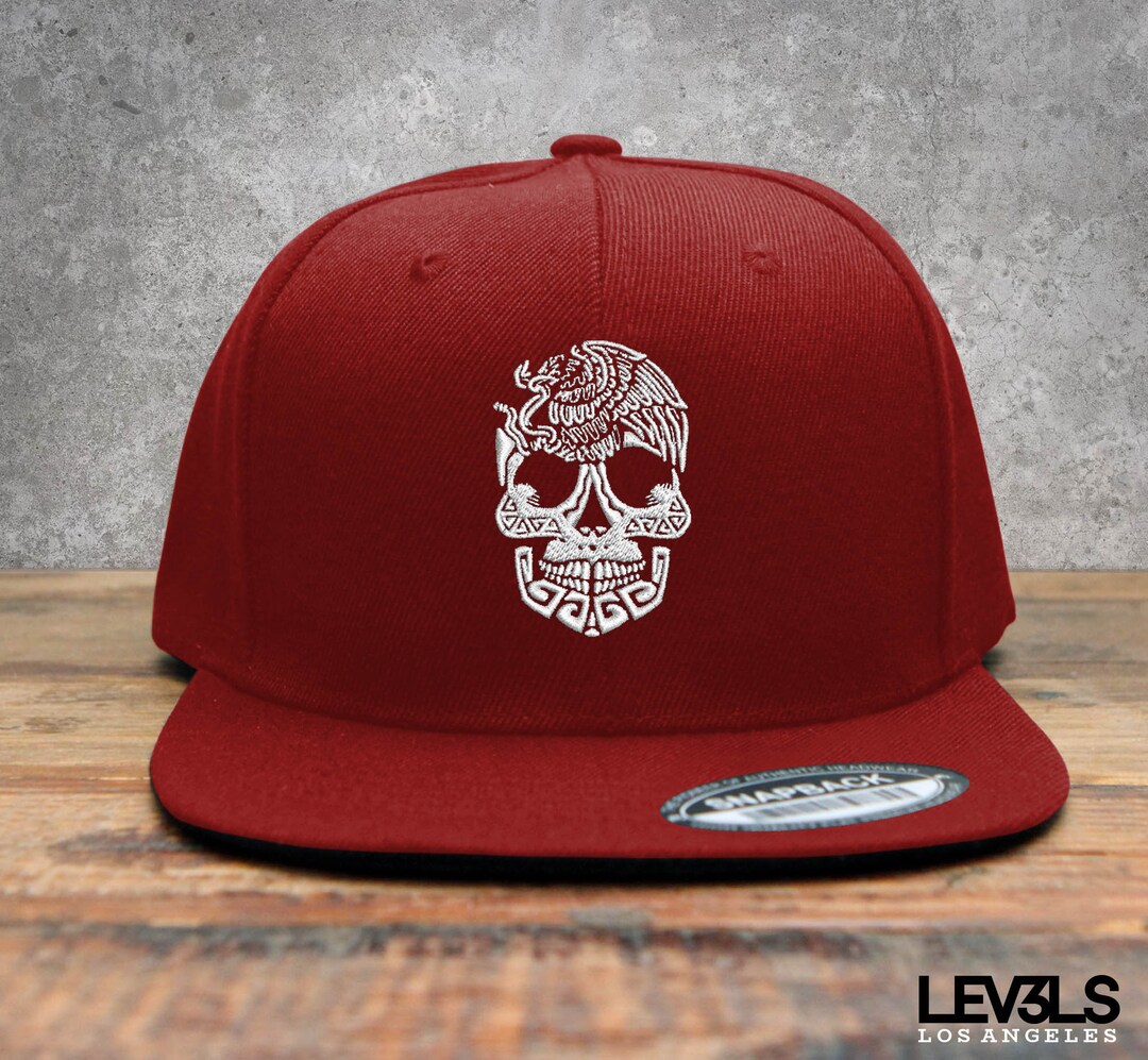Aztec Skull Embroidered Snapback Baseball Cap | Calaca Mexicana ...