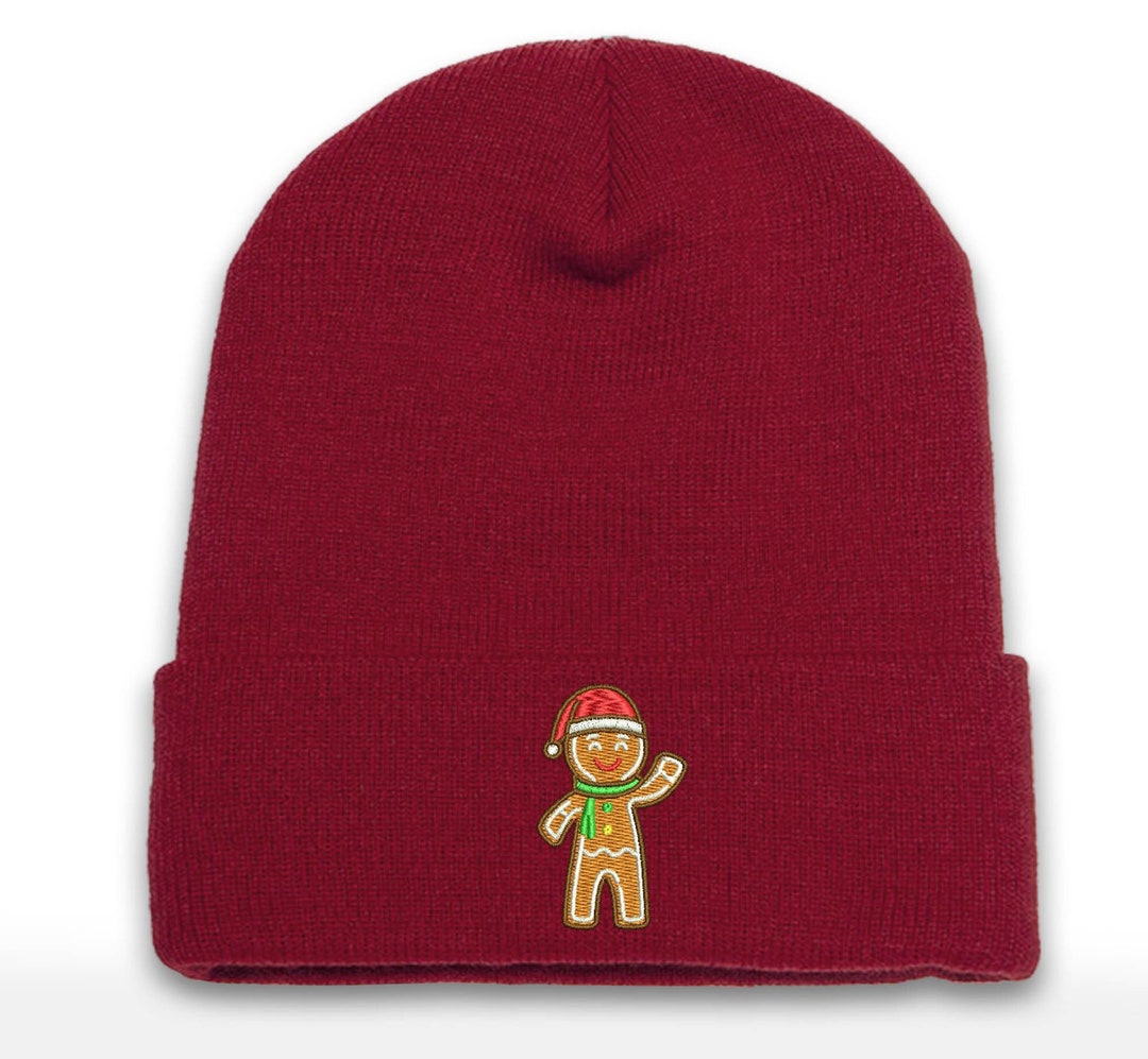 Gingerbread Man Embroidered Beanie Cap | Merry Christmas | Christmas ...