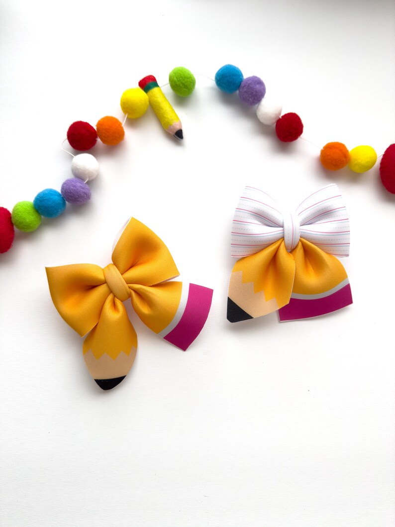 Back to School Bows, Pencil Bows, Fabric Bow Clips, Hair Bows for First ...