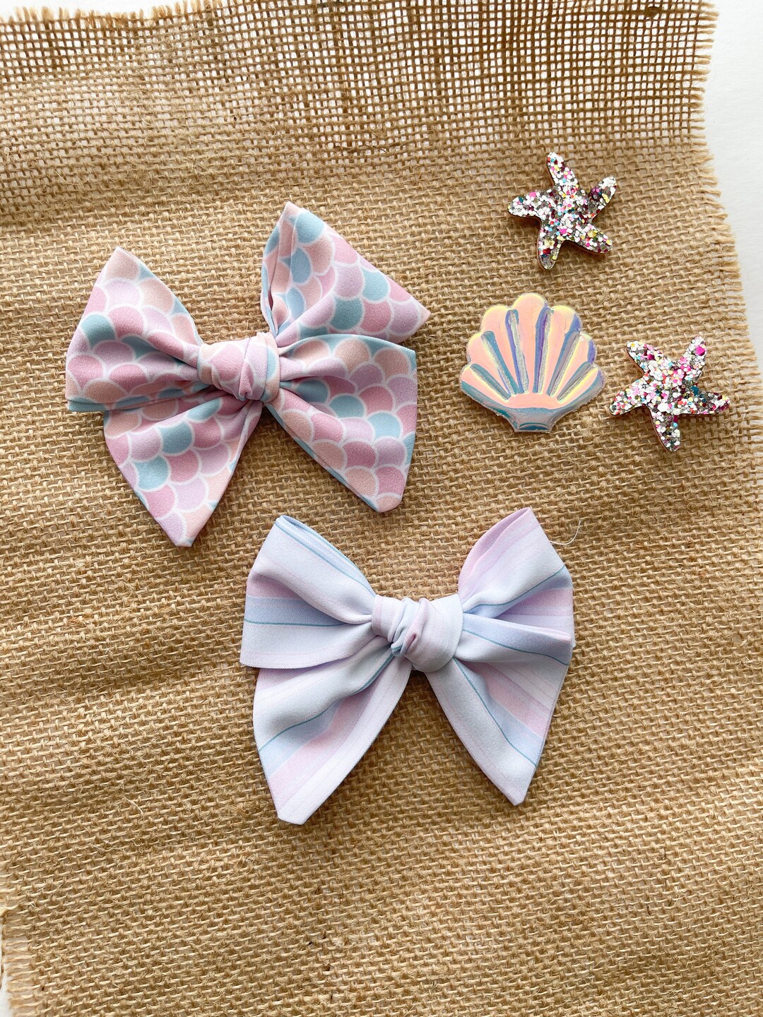 Mermaid Scales and Seashells Handtied Bows, Mermaid Shells and Stripes ...